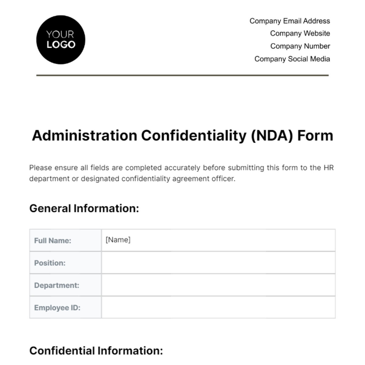Administration Confidentiality (NDA) Form Template - Edit Online ...
