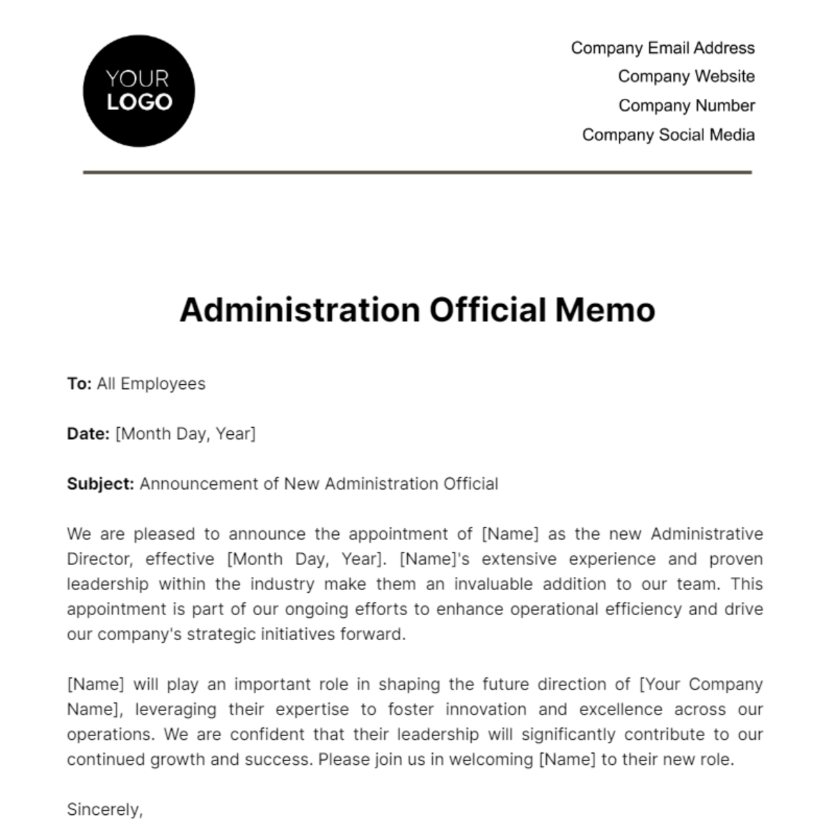 Administration Official Memo Template - Edit Online & Download Example ...
