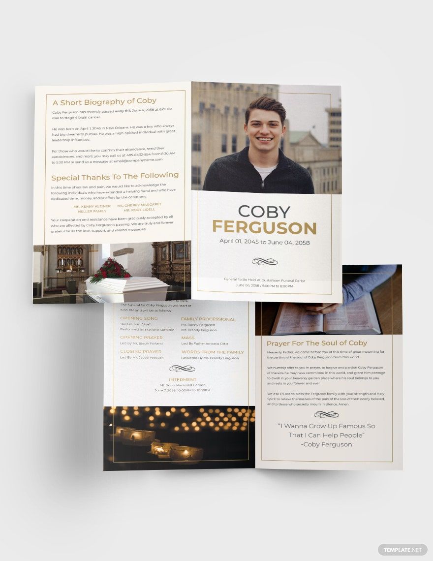 Order Of Service Funeral Program Bi Fold Brochure Template Download 