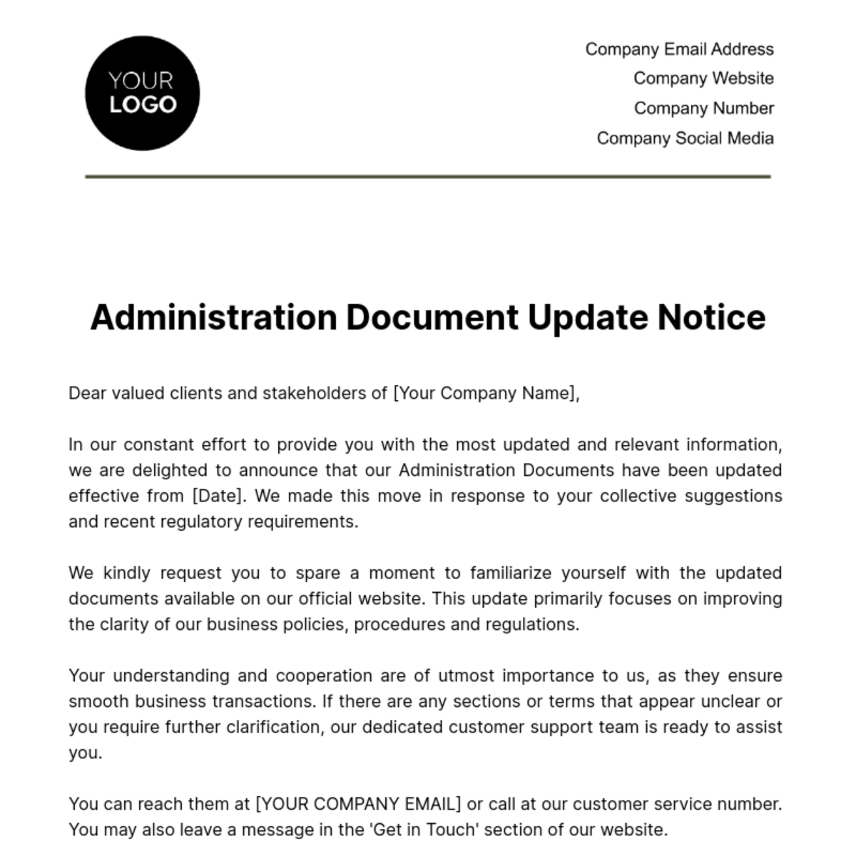 Administration Document Update Notice Template - Edit Online & Download ...