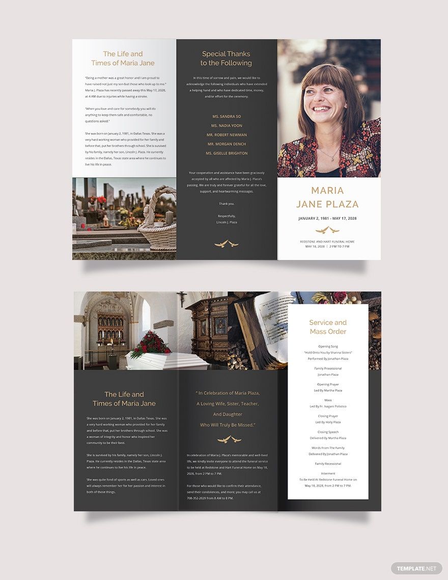 Free Printable Acknowledgment Funeral Tri Fold Brochure Template 