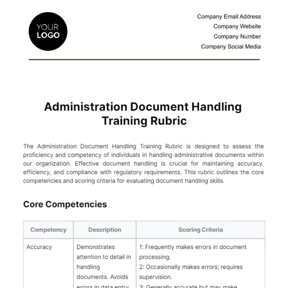 Administration Document Handling Training Rubric Template - Edit Online & Download Example ...
