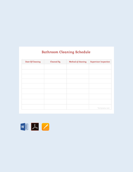 FREE Bathroom Cleaning Schedule Sheet Template - Word (DOC) | Apple ...