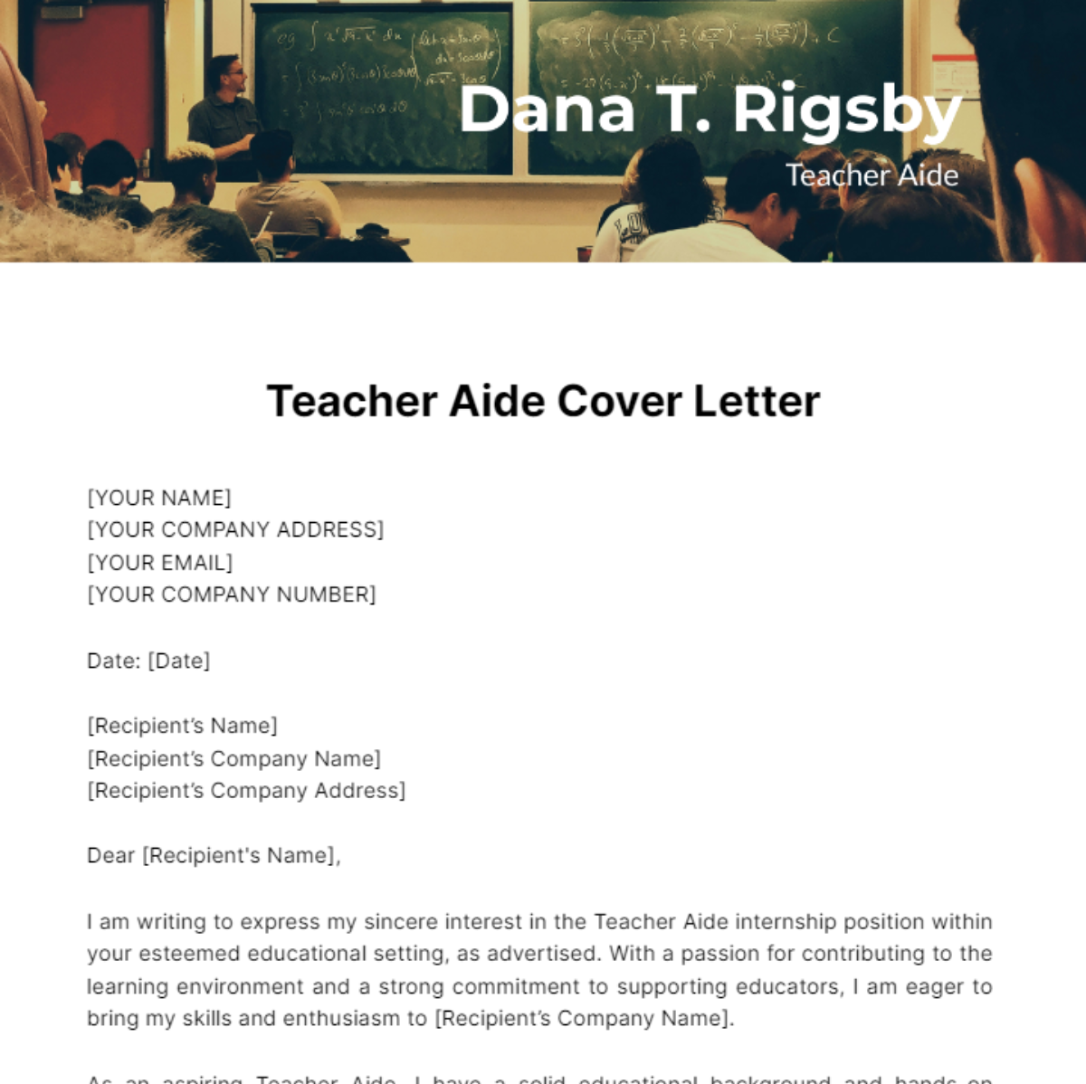 Teacher Aide Cover Letter Template - Edit Online & Download Example ...
