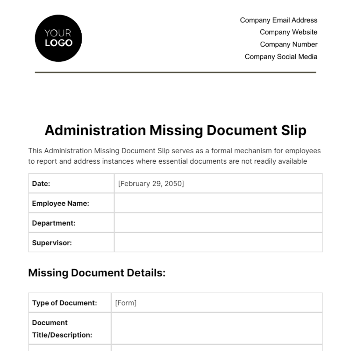 Administration Missing Document Slip Template Edit Online And Download Example