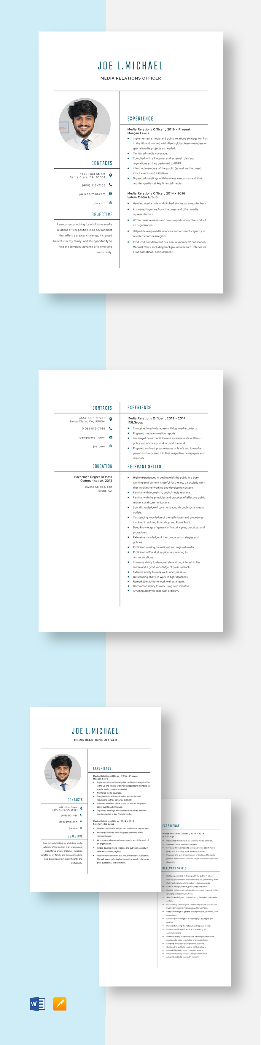 Free Media Relations Officer Resume Template - Word, Apple Pages ...