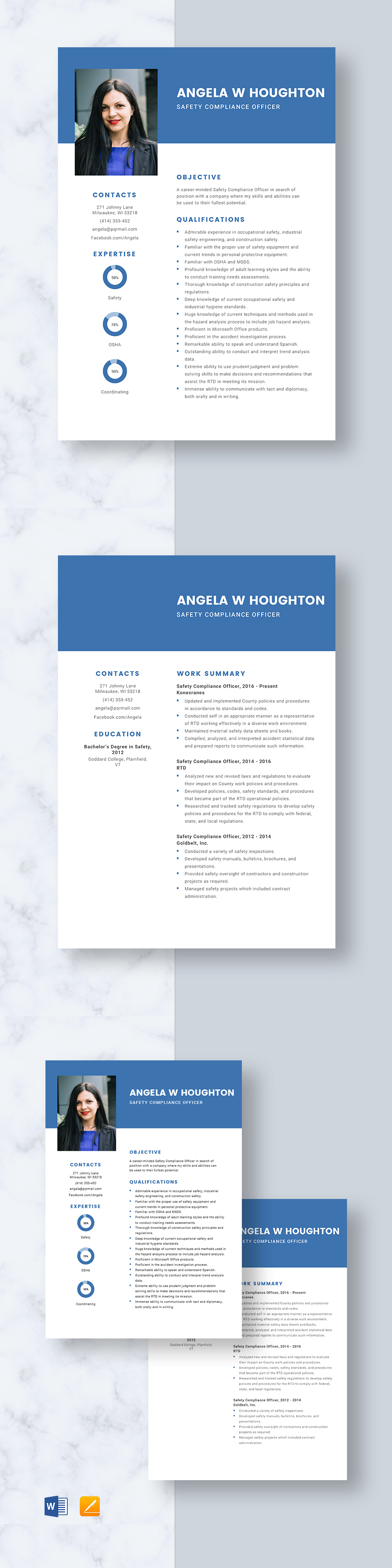 Safety Compliance Officer Resume Template Word Apple Pages 