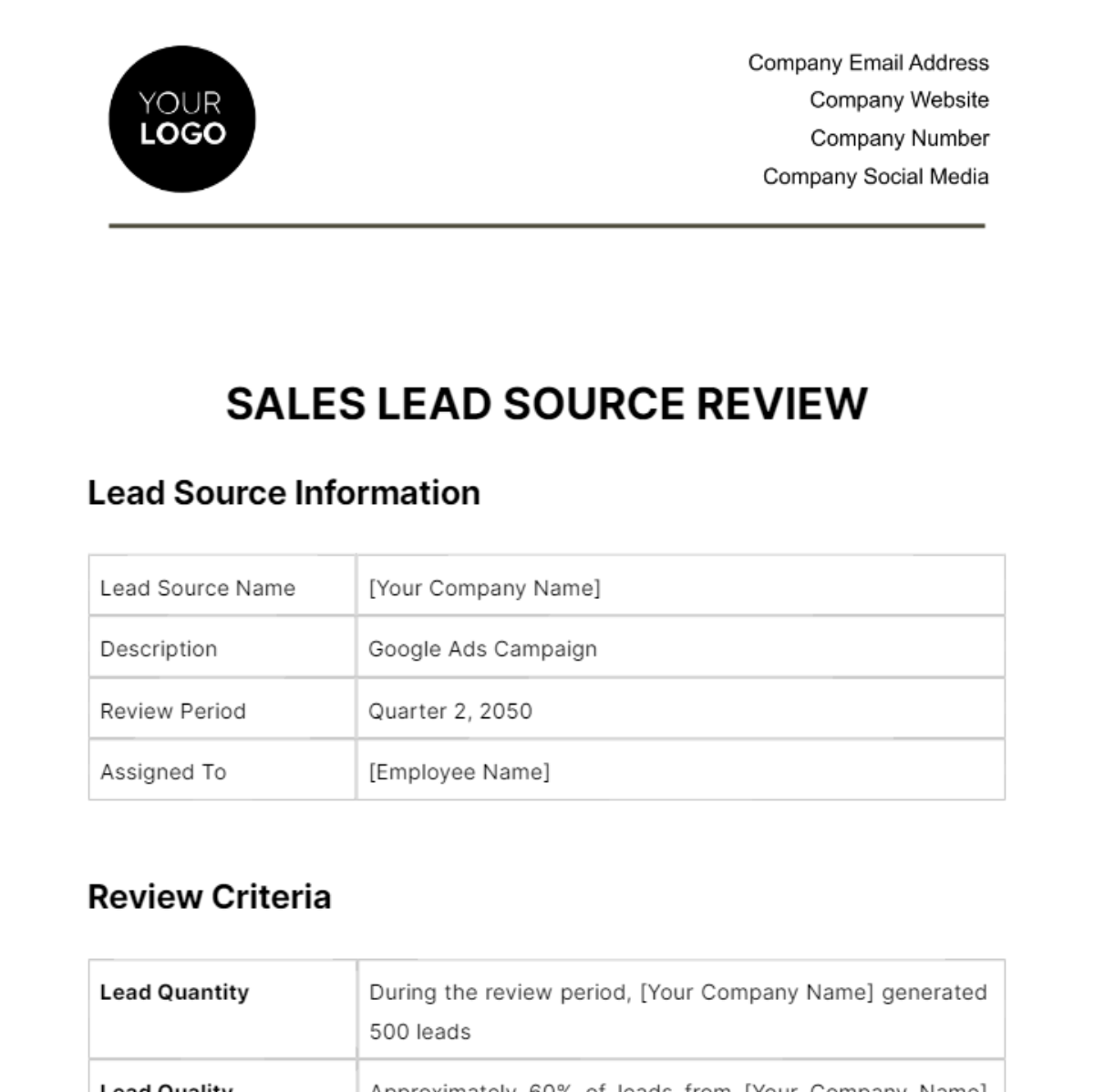 Sales Lead Source Review Template - Edit Online & Download Example ...