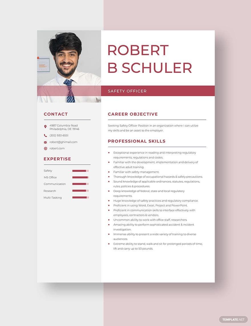 Free Safety Officer Resume Word Apple Pages Template