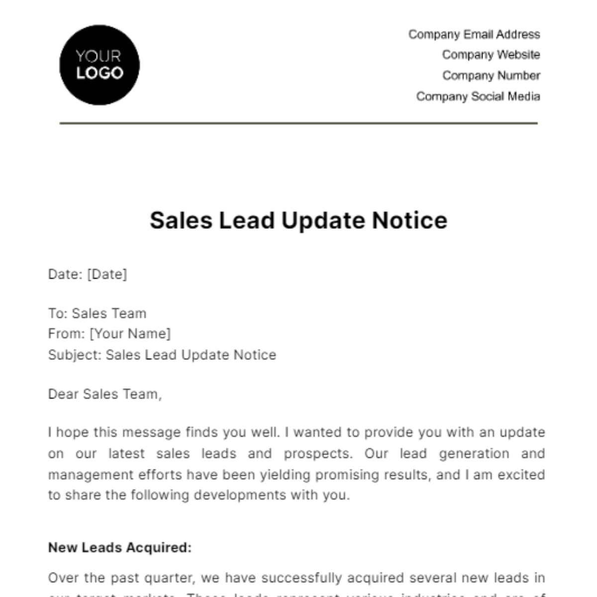 Sales Lead Update Notice Template - Edit Online & Download Example ...