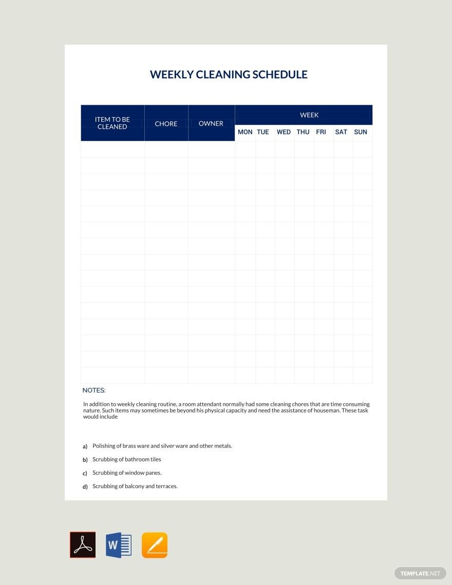 Weekly Cleaning Schedule Template Google Docs Word Apple Pages PDF Template