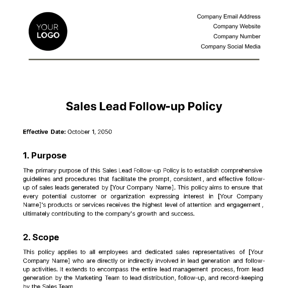 Sales Lead Follow-up Policy Template - Edit Online & Download Example ...
