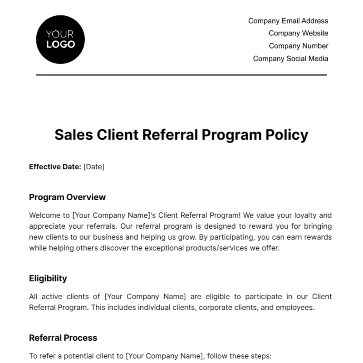 Sales Client Referral Program Policy Template - Edit Online & Download Example | Template.net