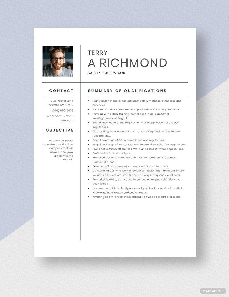 Safety Supervisor Resume Template Word Apple Pages Template