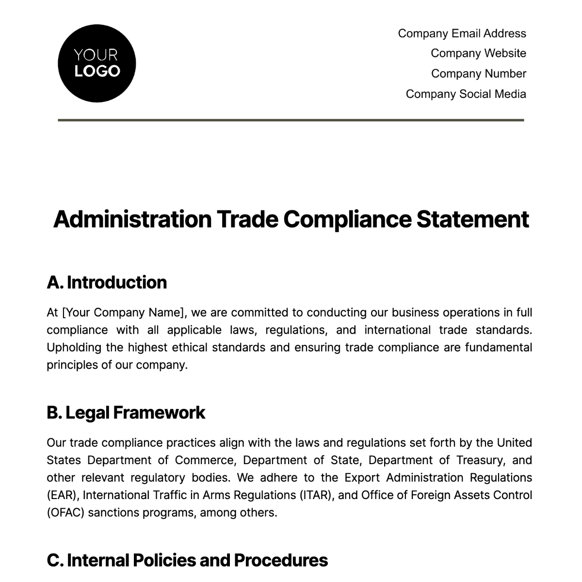 Administration Trade Compliance Statement Template - Edit Online & Download Example | Template.net
