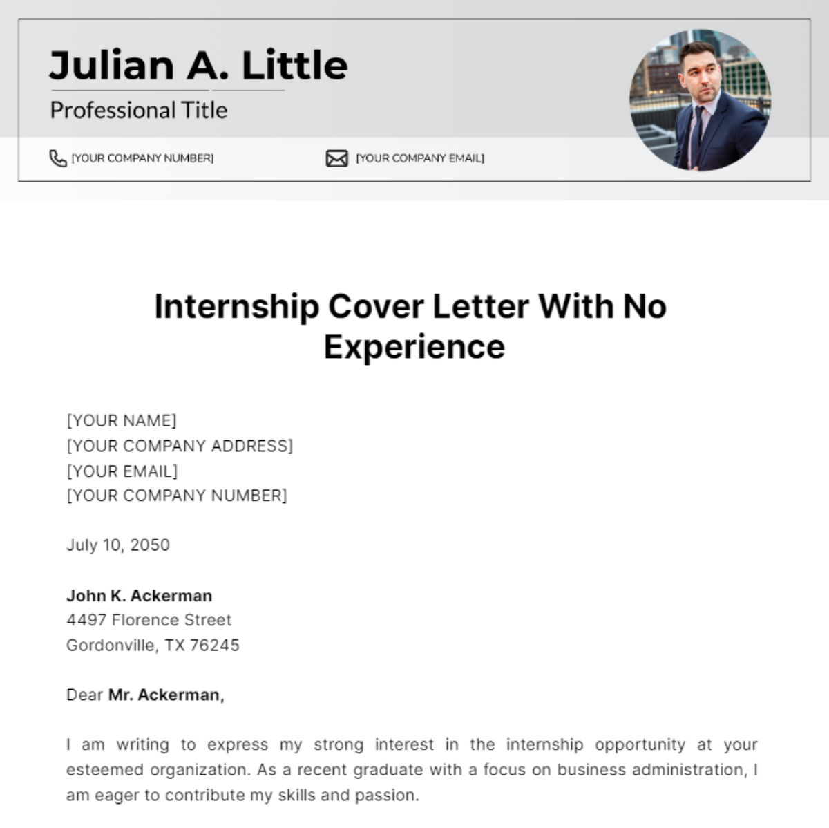 Free Internship Cover Letter With No Experience Template To Edit Online