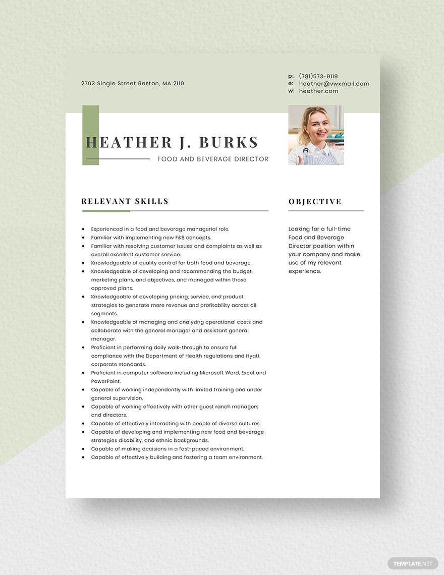 Food And Beverage Assistant Resume Download In Word Apple Pages 