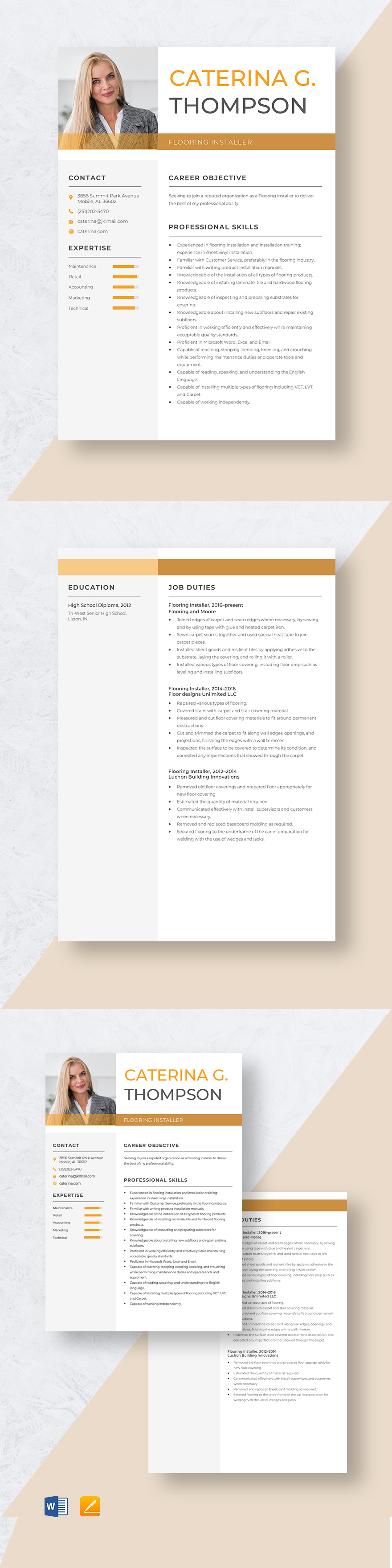 Free Flooring Installer Resume Template - Word, Apple Pages | Template.net