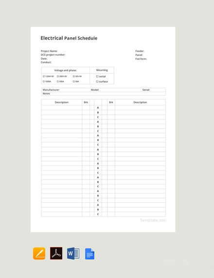 Circuit Panel Schedule Template Google Docs Word Apple Pages PDF 