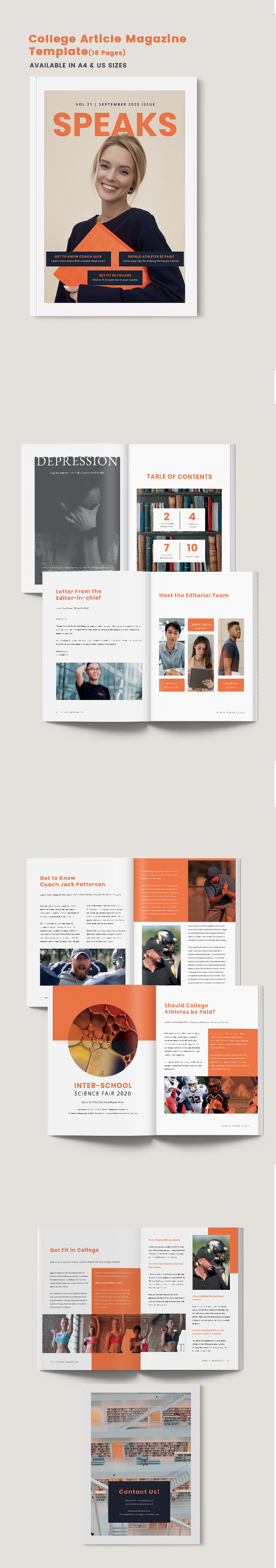 Printable College Magazine Template - InDesign, Word, Apple Pages ...