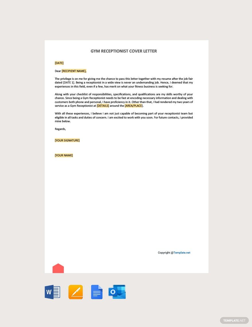 Free Gym Receptionist Cover Letter Download In Word Google Docs PDF 