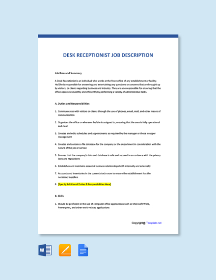 FREE Desk Receptionist Cover Letter - Word | Google Doc | Apple (MAC ...