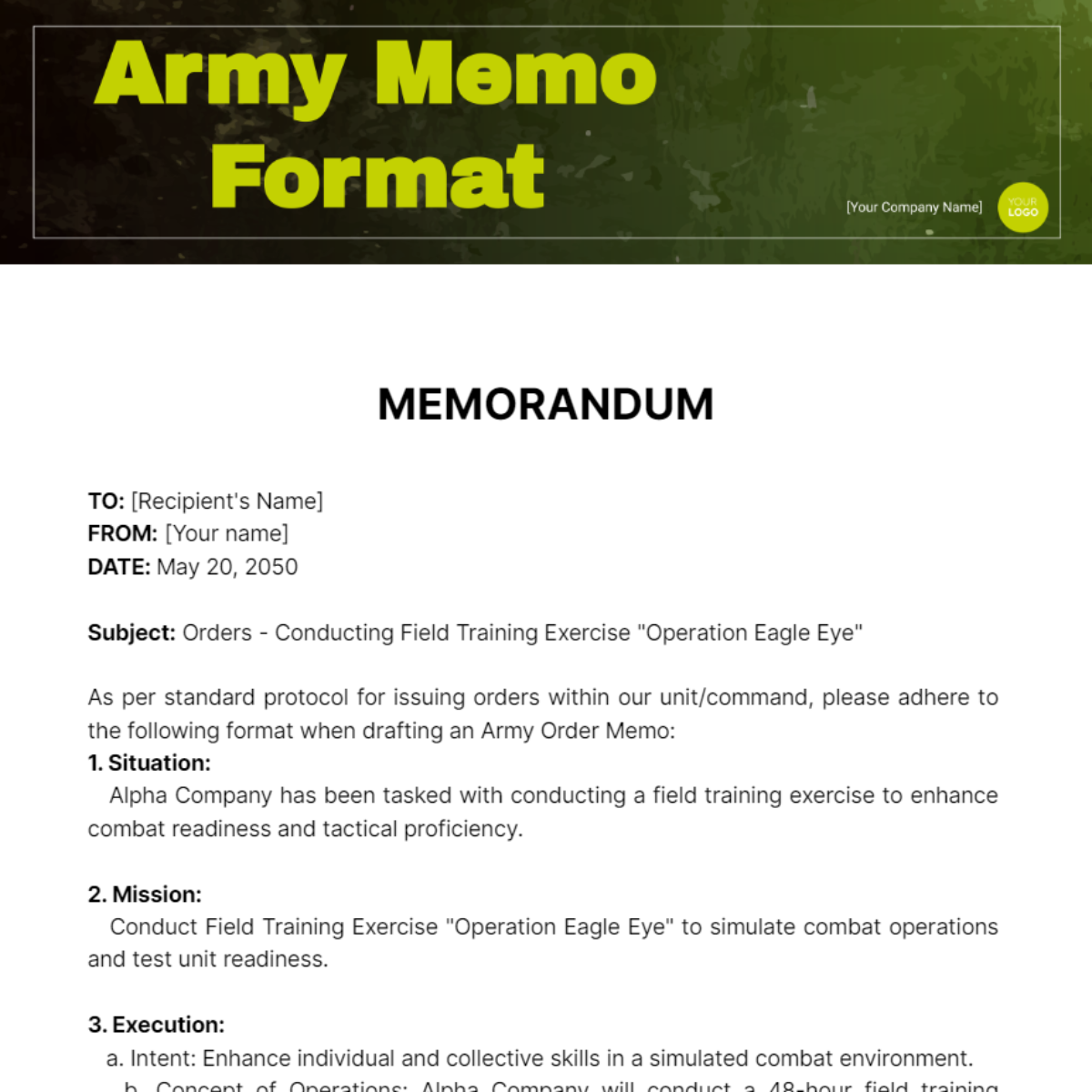 Free Army Memo Templates To Edit Online And Print