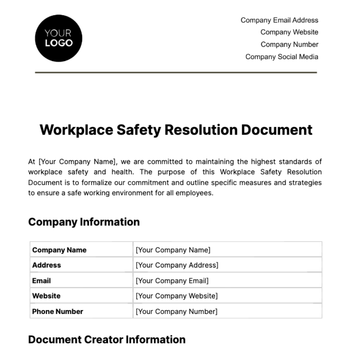 Workplace Safety Resolution Document Template - Edit Online & Download ...