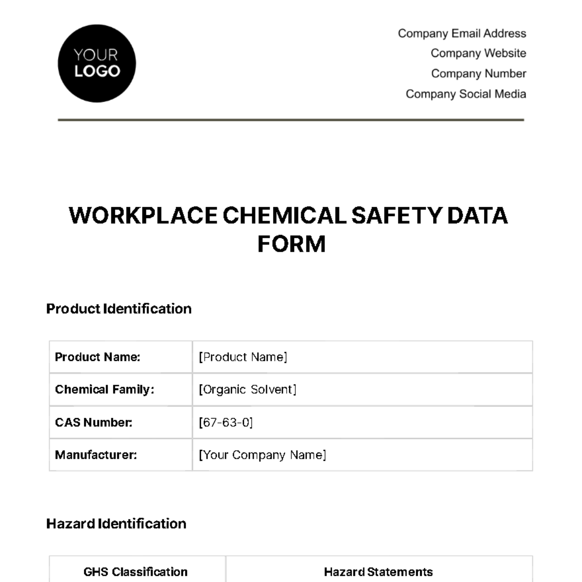 Workplace Chemical Safety Data Form Template - Edit Online & Download ...