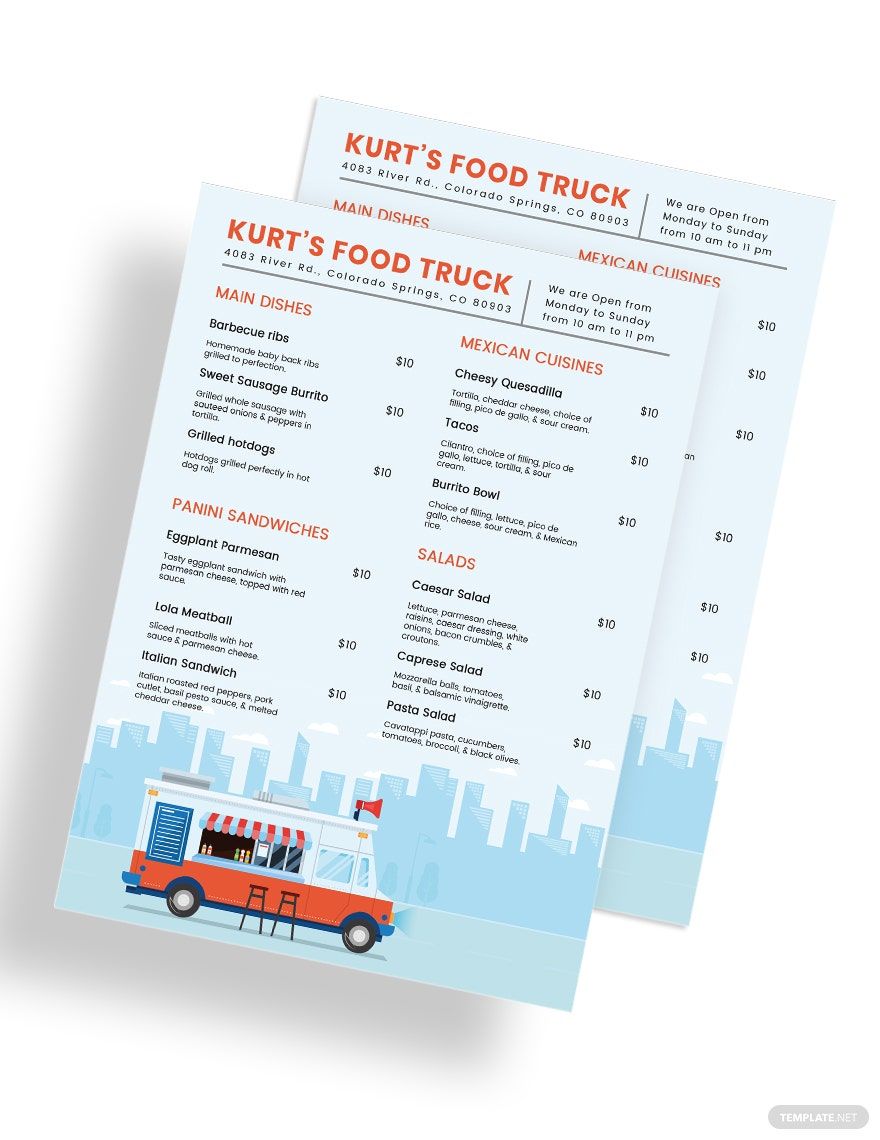 Food Truck Menu Board Template Illustrator Word Apple Pages PSD 