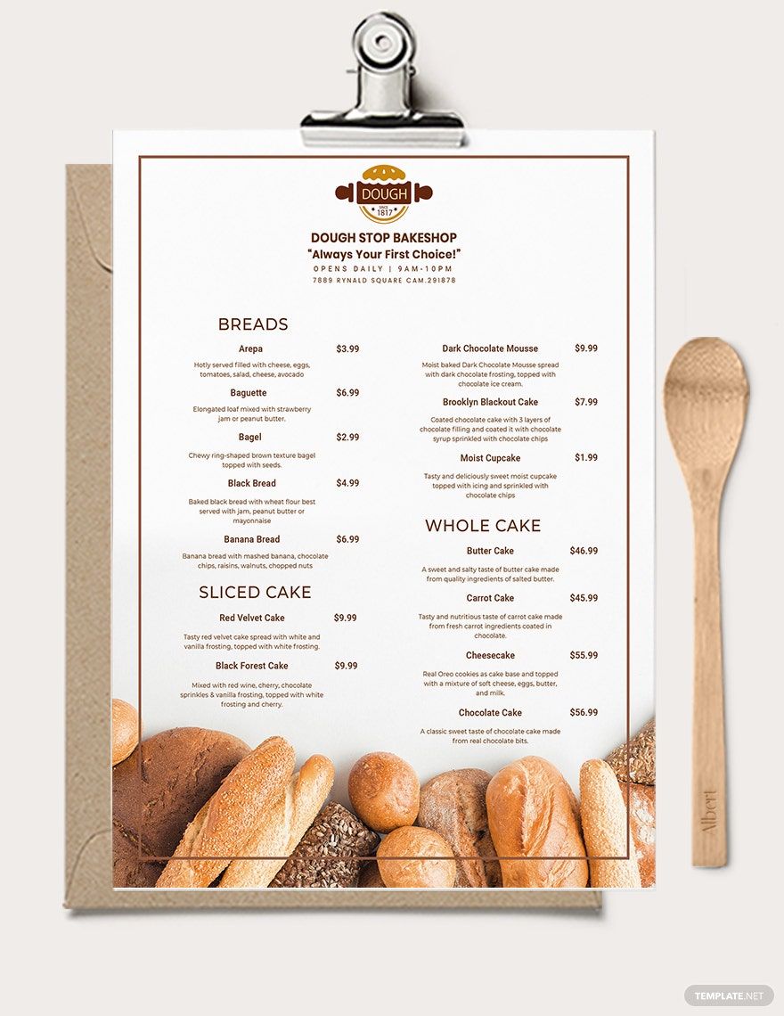 Pastry Bakery Menu Template In Publisher PSD Illustrator Pages Word