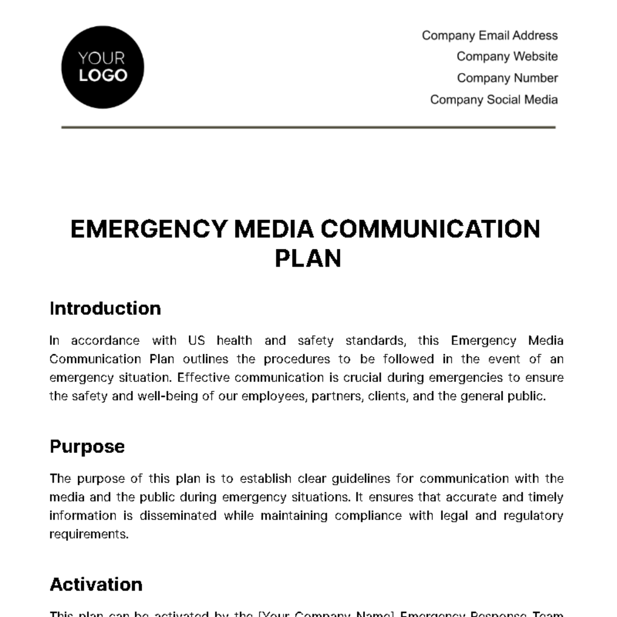 Emergency Media Communication Plan Template - Edit Online & Download ...