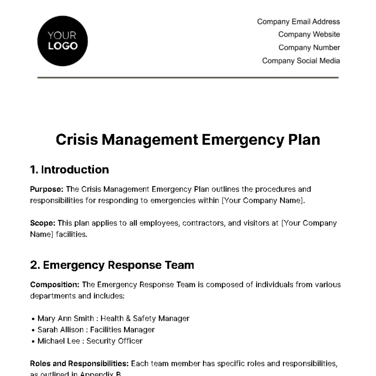 Crisis Management Emergency Plan Template - Edit Online & Download ...