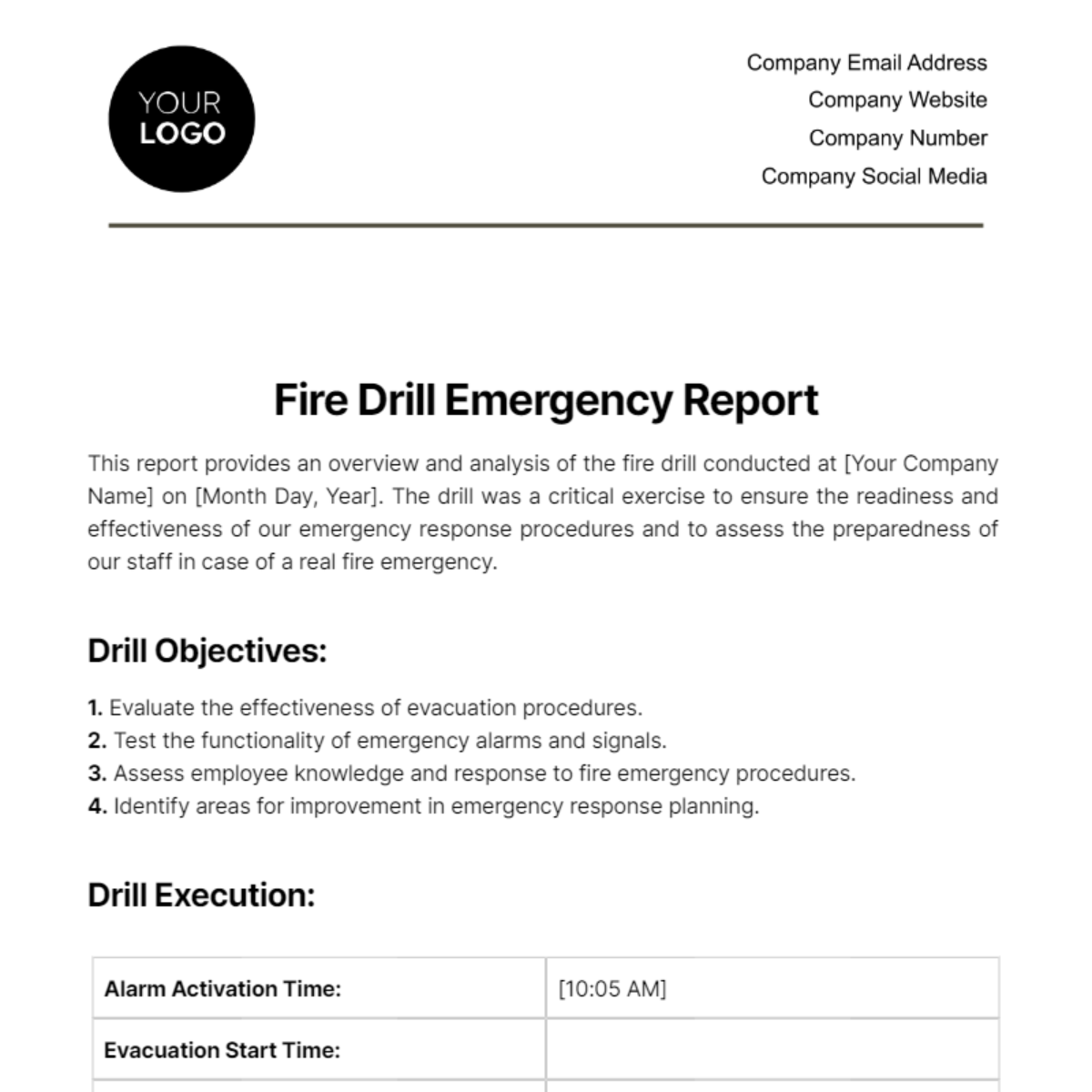 Emergency Drill Report Template - Colomboalumni.org