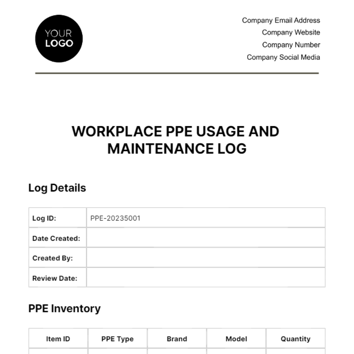 Workplace PPE Usage and Maintenance Log Template - Edit Online ...