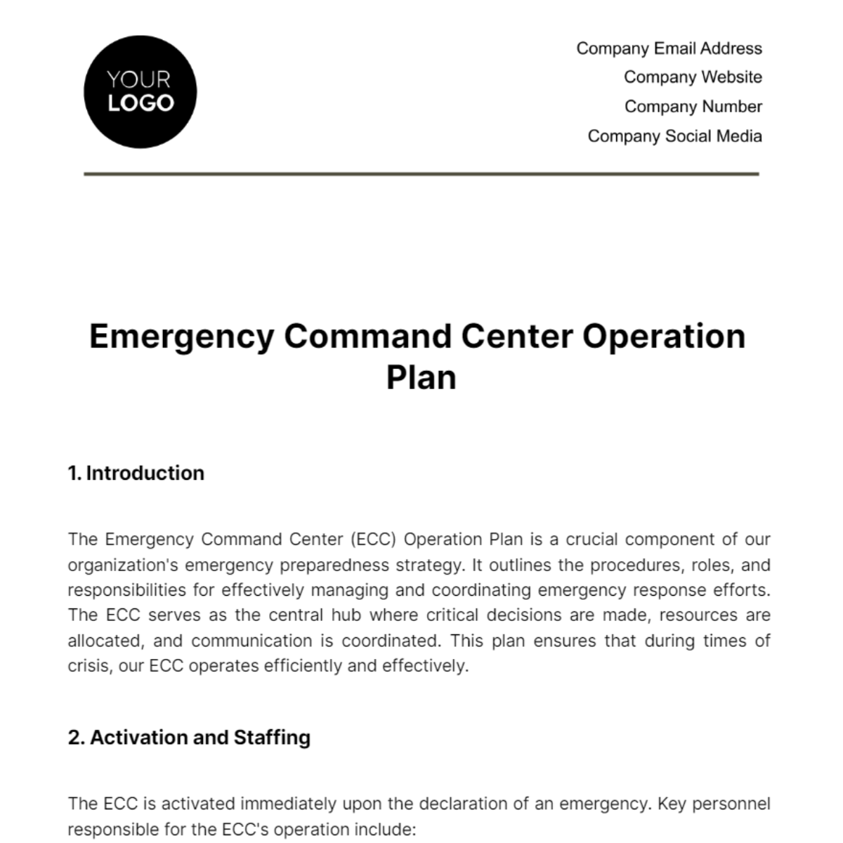 Emergency Command Center Operation Plan Template - Edit Online ...