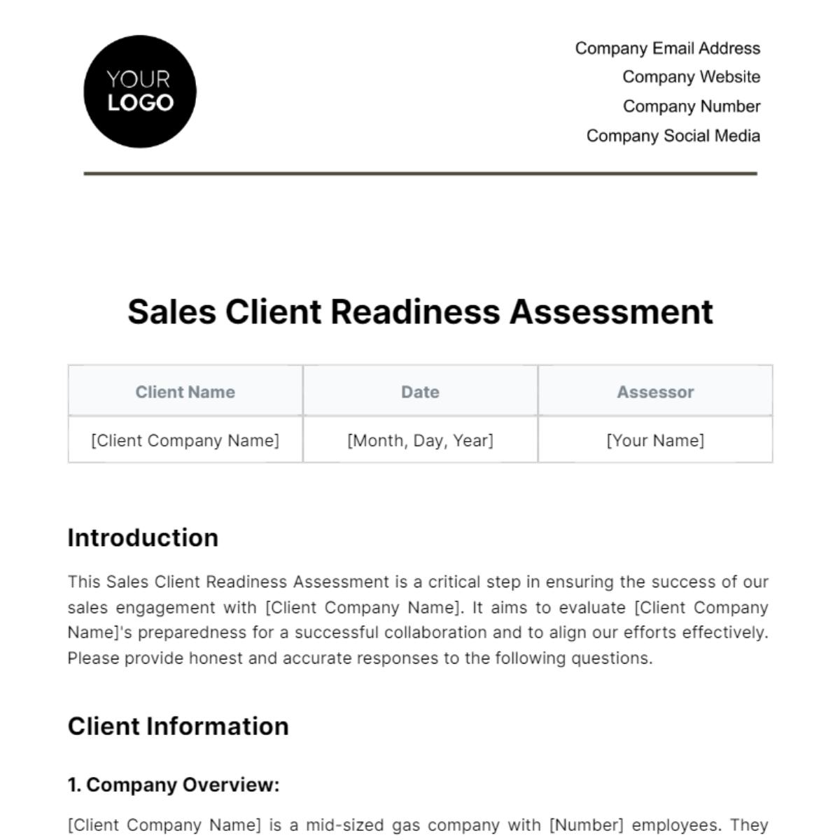 Sales Client Readiness Assessment Template - Edit Online & Download Example | Template.net
