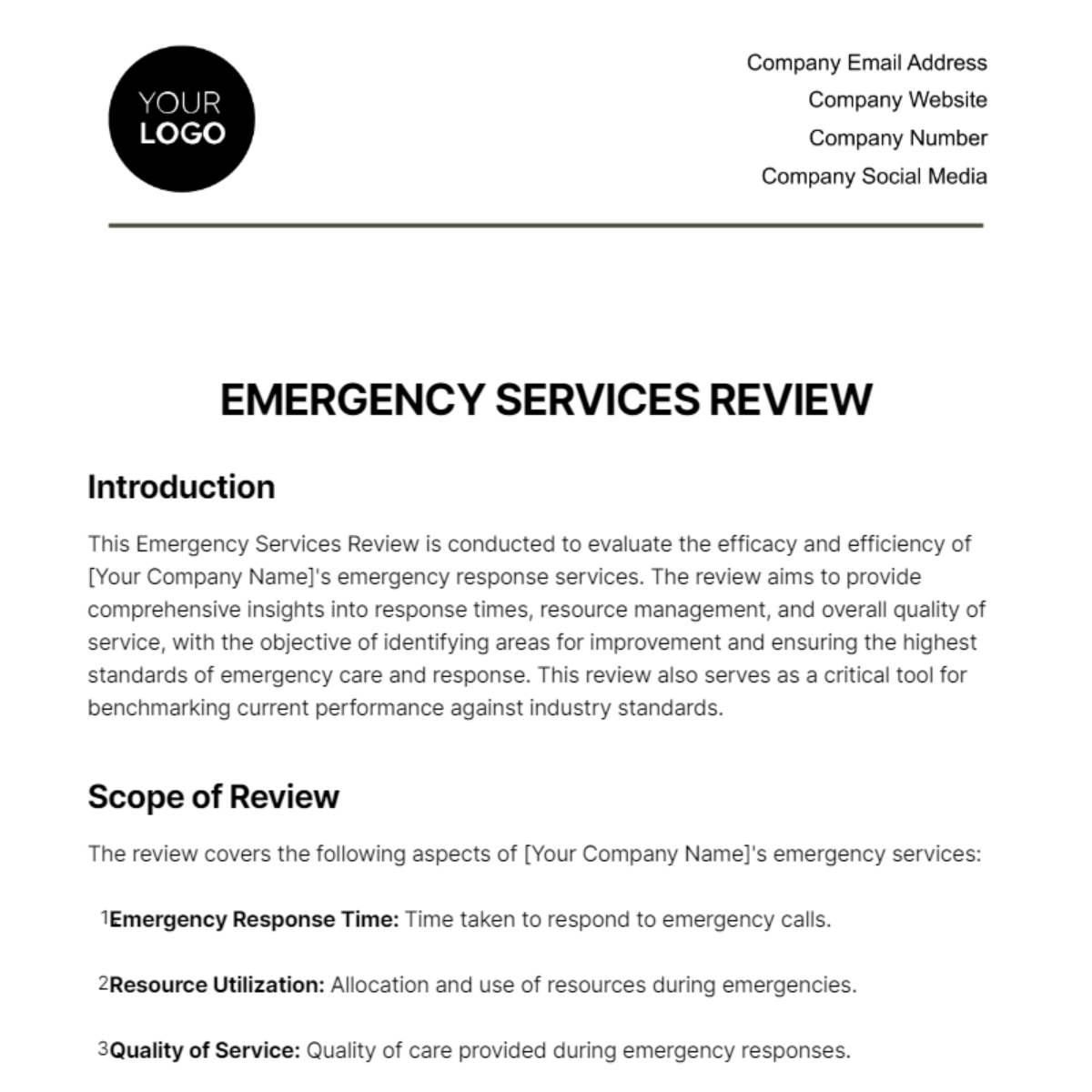 Emergency Services Review Template - Edit Online & Download Example ...