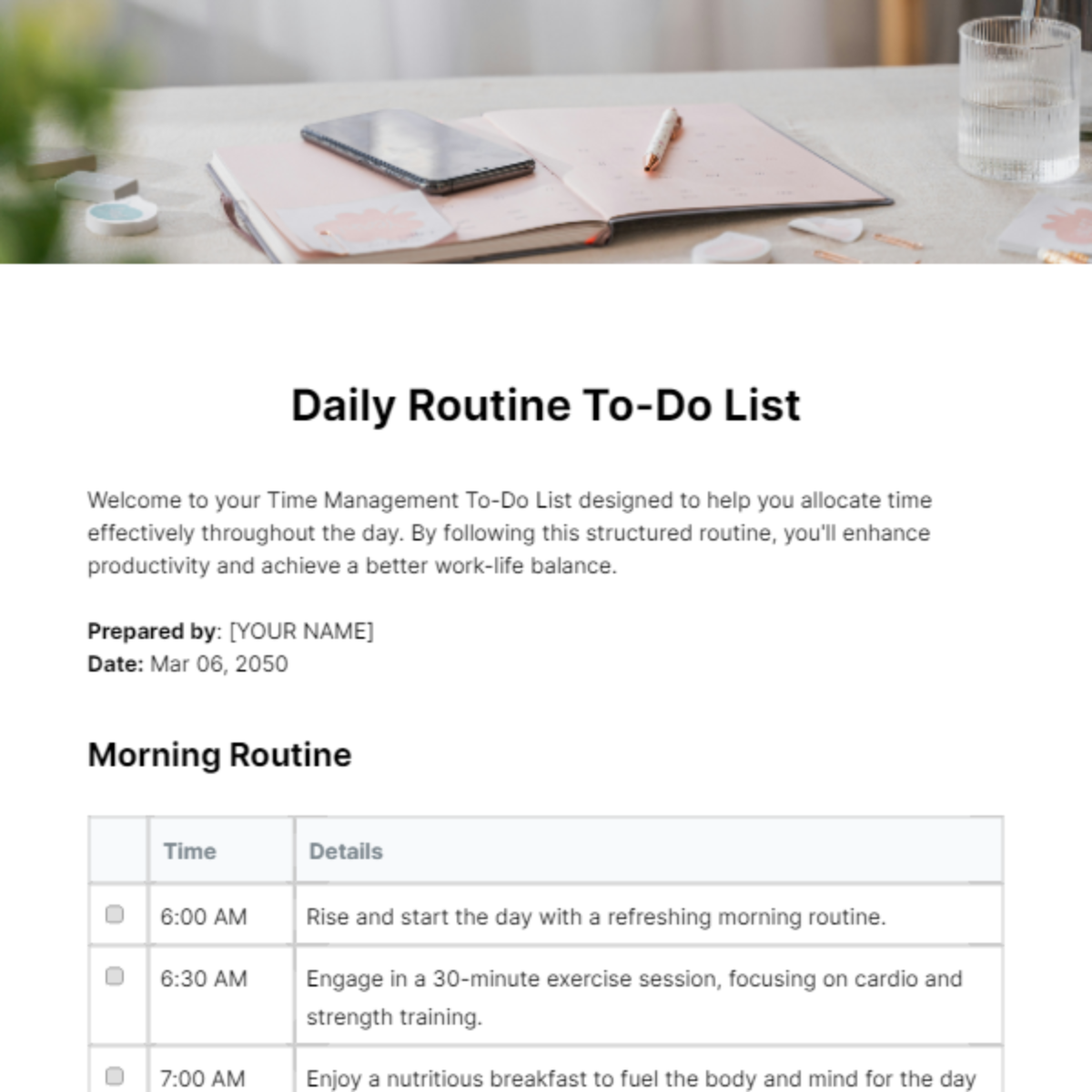 Daily Routine To Do List Template - Edit Online & Download Example ...