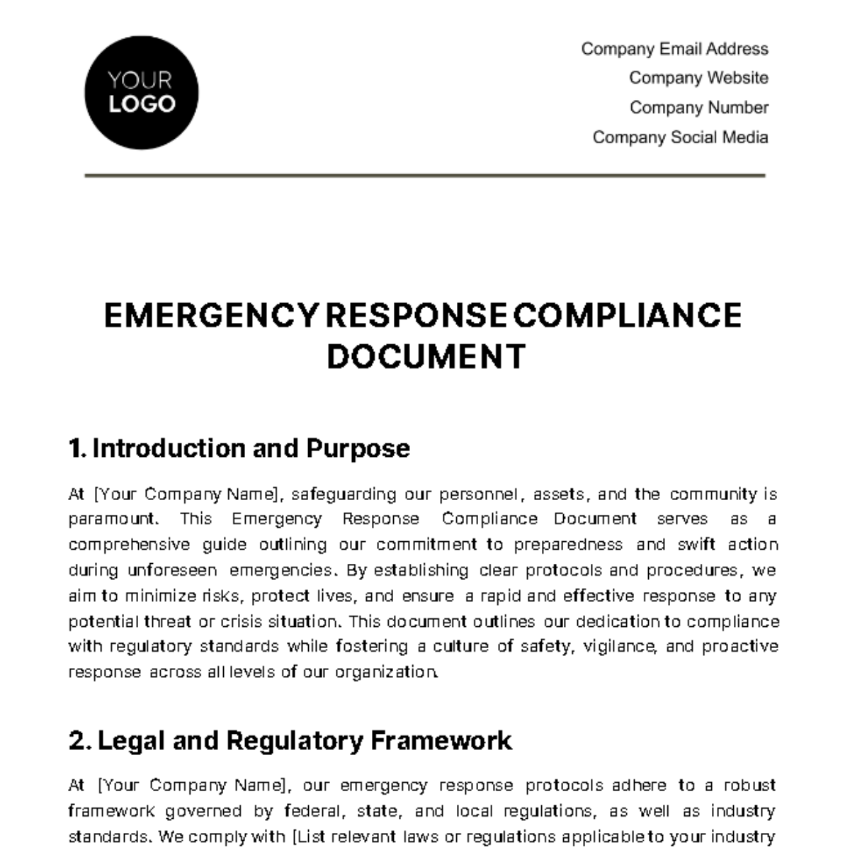 Emergency Response Compliance Document Template - Edit Online ...