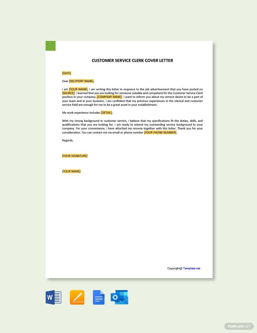 Customer Service Cover Letter Template - Google Docs, Word, Apple Pages ...