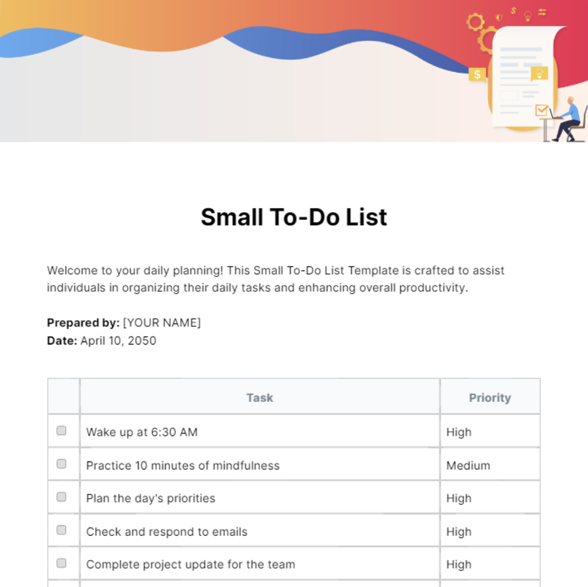 Morning To Do List Template - Edit Online & Download Example | Template.net