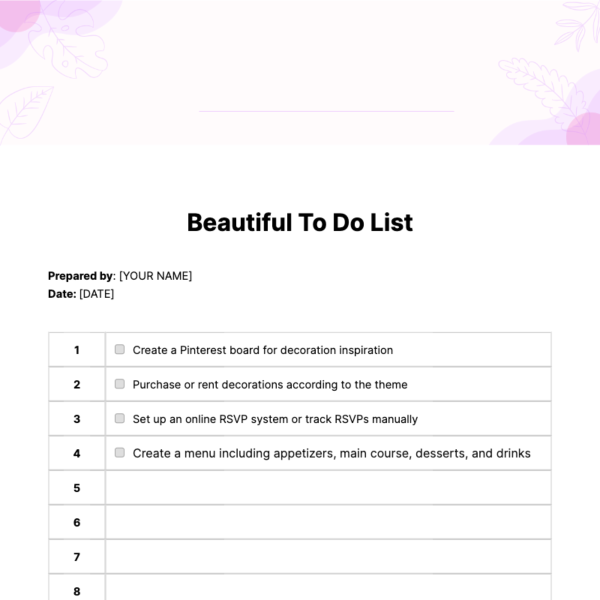 Beautiful To Do List Template - Edit Online & Download Example ...
