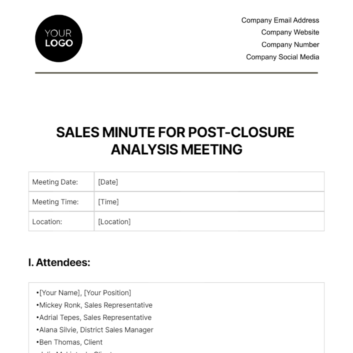 Sales Minute for Post-Closure Analysis Meeting Template - Edit Online ...