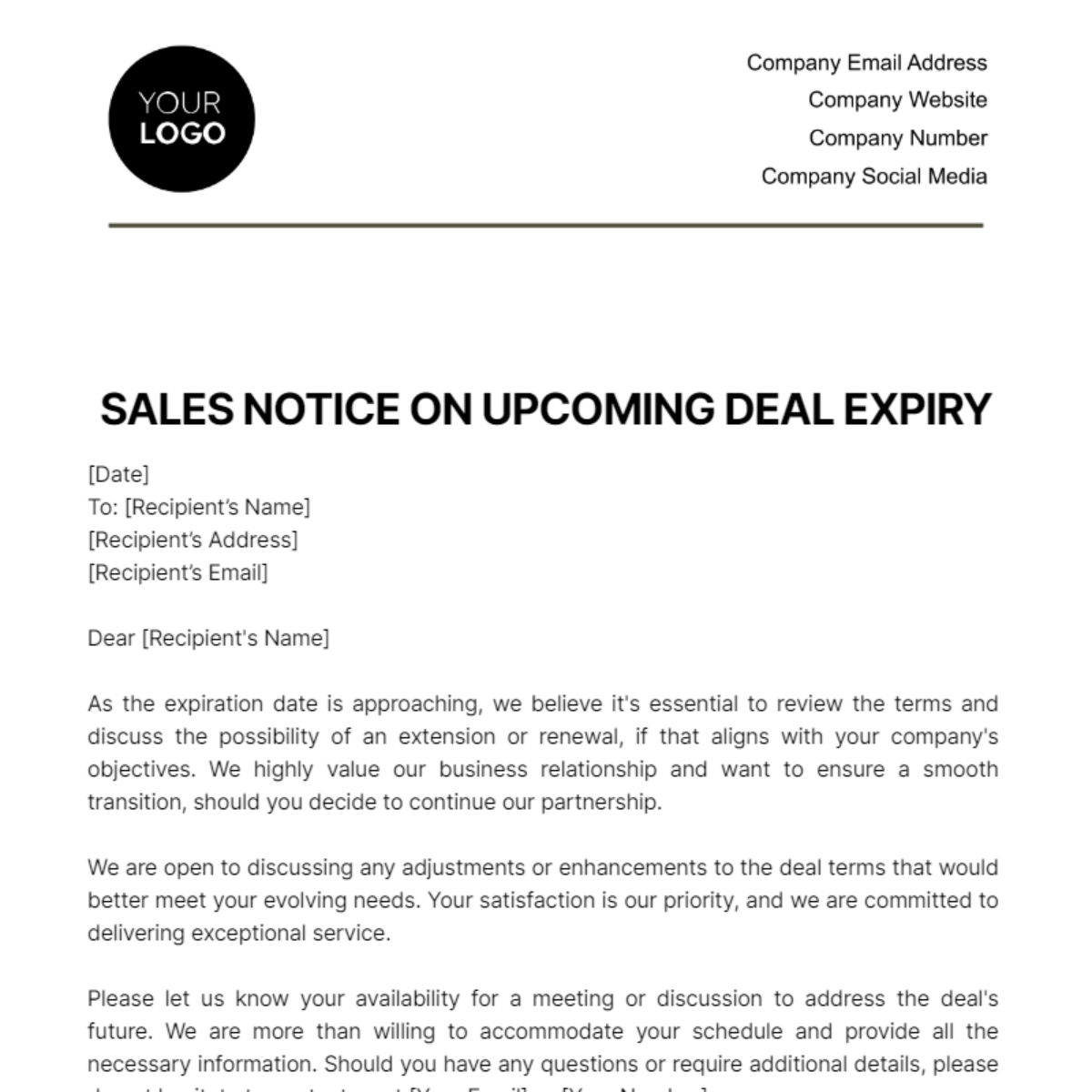 Sales Notice on Upcoming Deal Expiry Template - Edit Online & Download ...