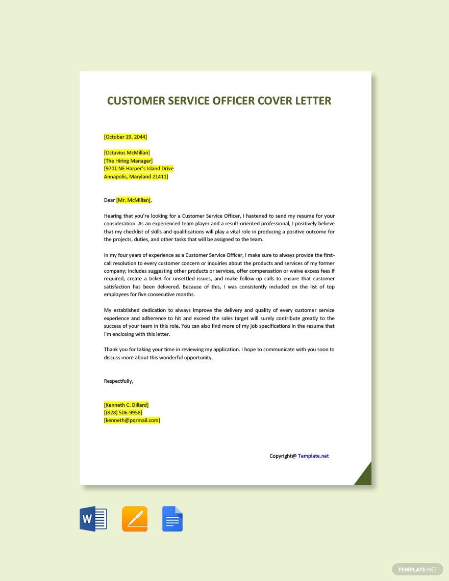 Customer Service Cover Letter Pages Templates Design Free Download Template