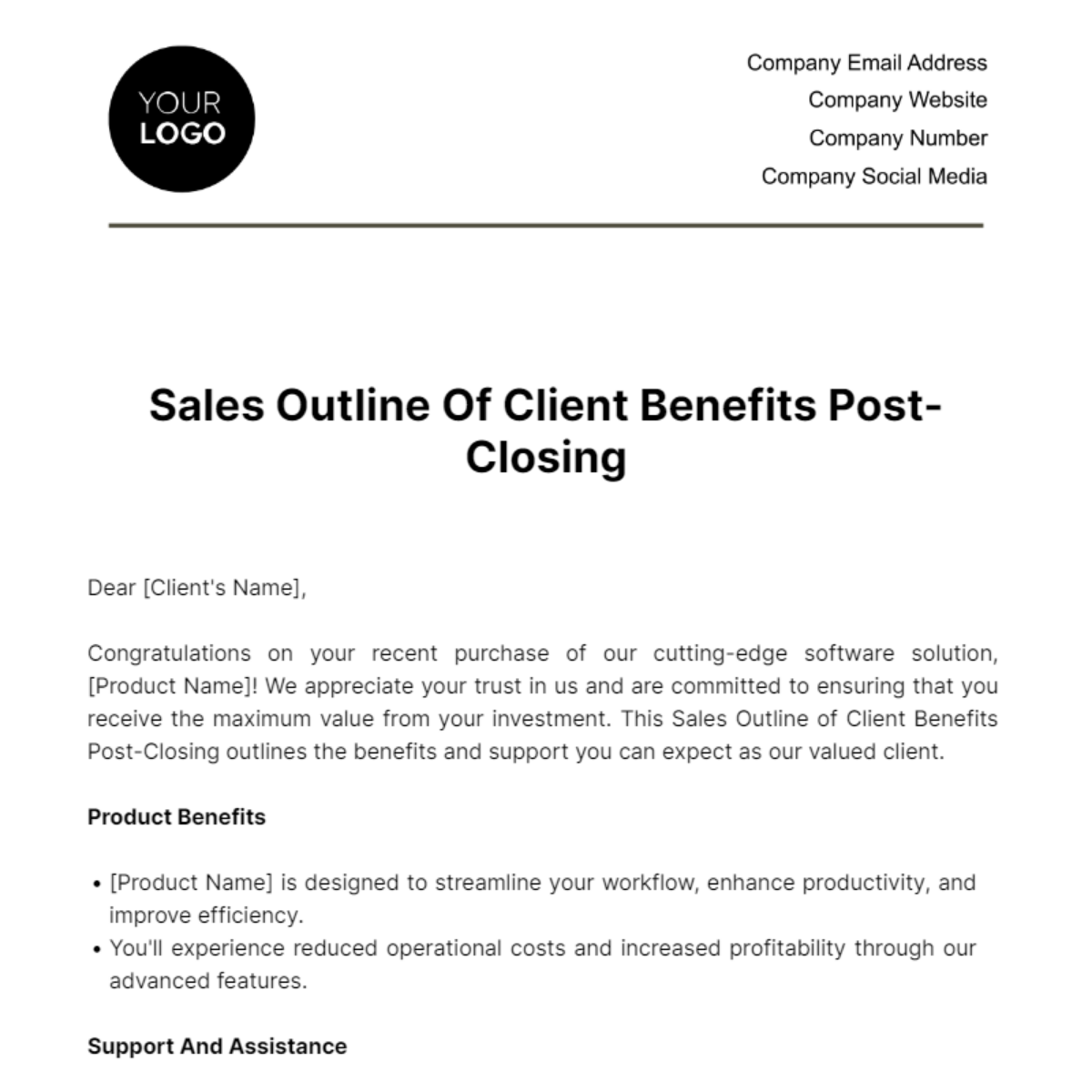 Sales Outline of Client Benefits Post-Closing Template - Edit Online ...