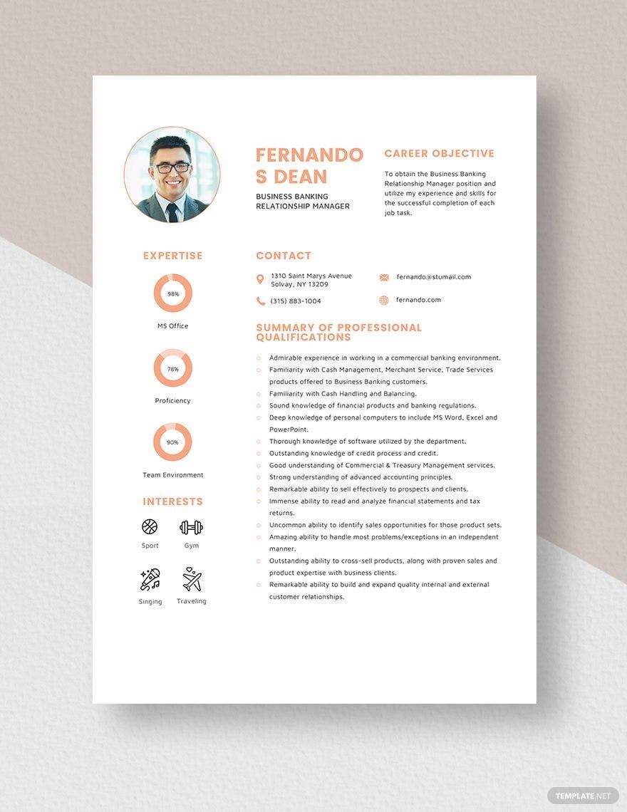Business Banking Relationship Manager Resume Word Apple Pages Template