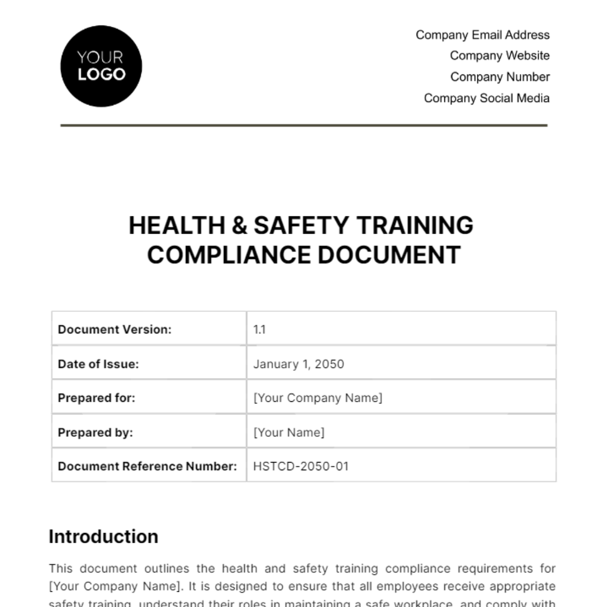 Health & Safety Training Compliance Document Template - Edit Online ...