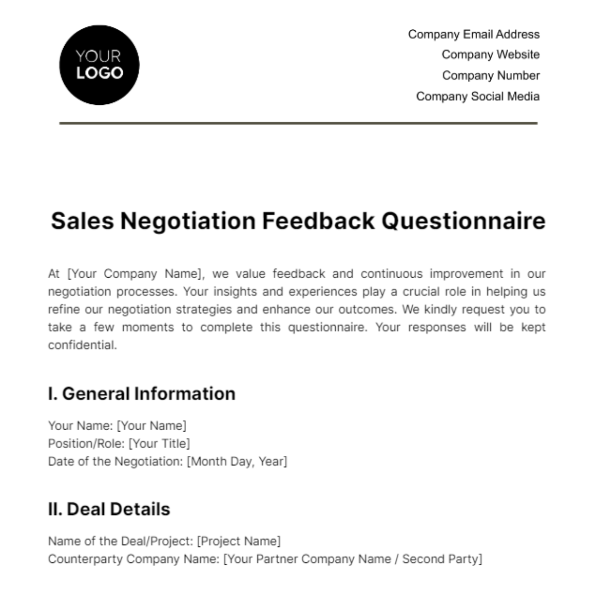 Sales Negotiation Feedback Questionnaire Template - Edit Online ...